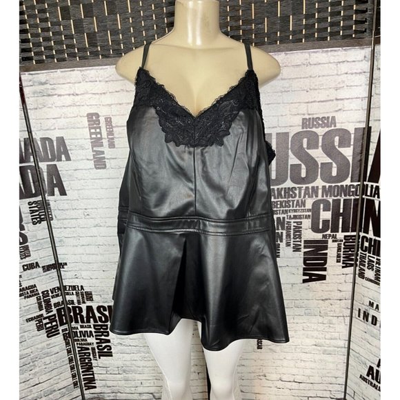 torrid | Tops | Torrid Plus 5 Black Faux Leather Lace Trim Vneck Zip ...